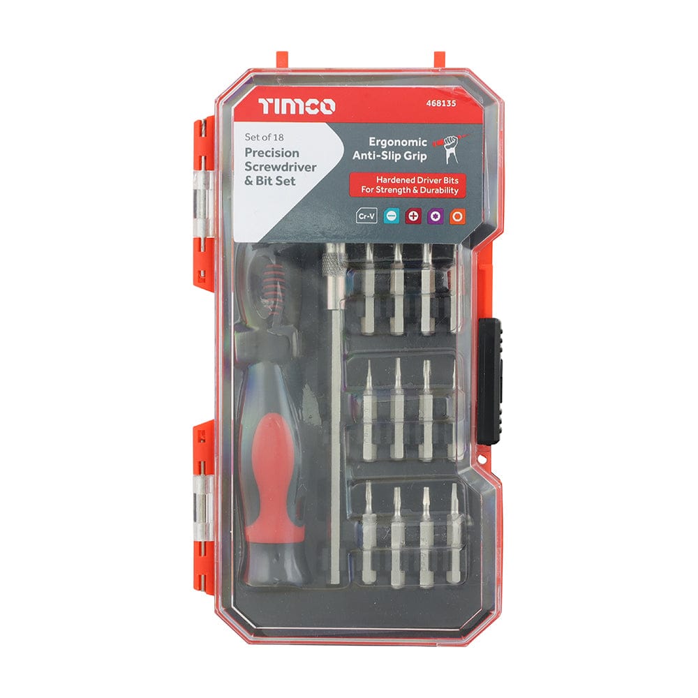 Timco Precision Srewdriver And Bit Set, Premium Soft Grip Handle With